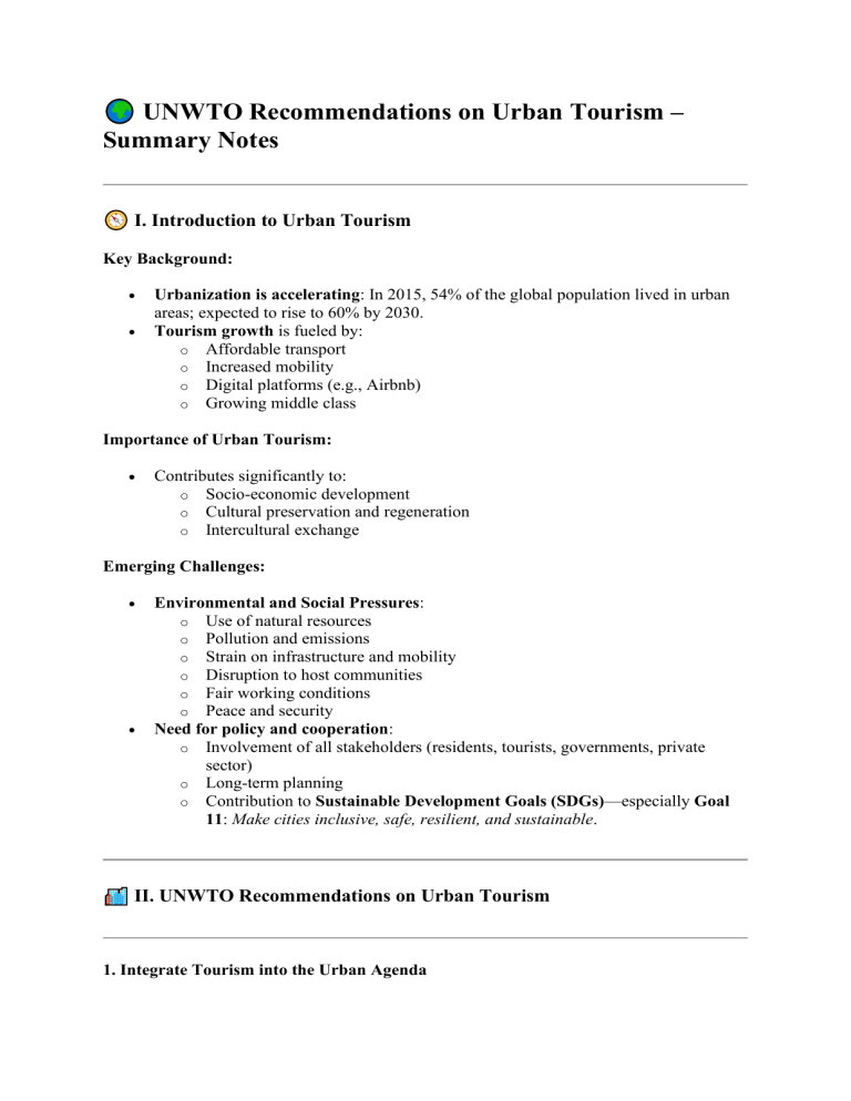 Urban & Craft Beverage Tourism: Summary & Recommendations