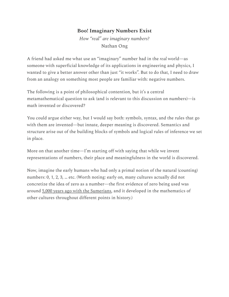 Imaginary Numbers: How "Real" Are They?