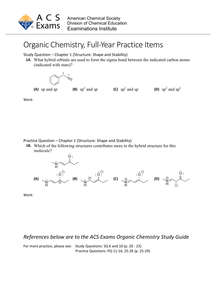 Organic Chemistry Practice Questions: Full-Year Review