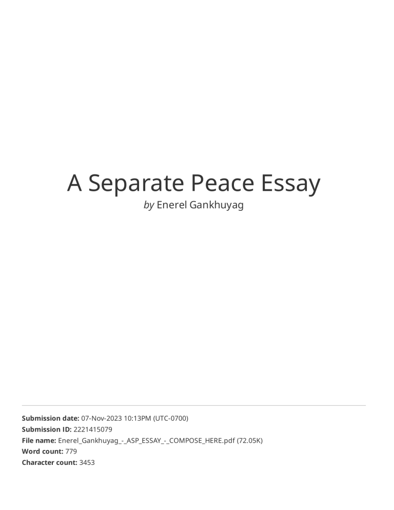 A Separate Peace Essay: Gene and Finny's Journey