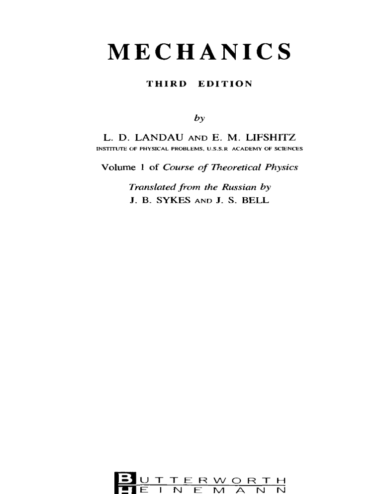 Mechanics Textbook: Landau & Lifshitz, 3rd Edition