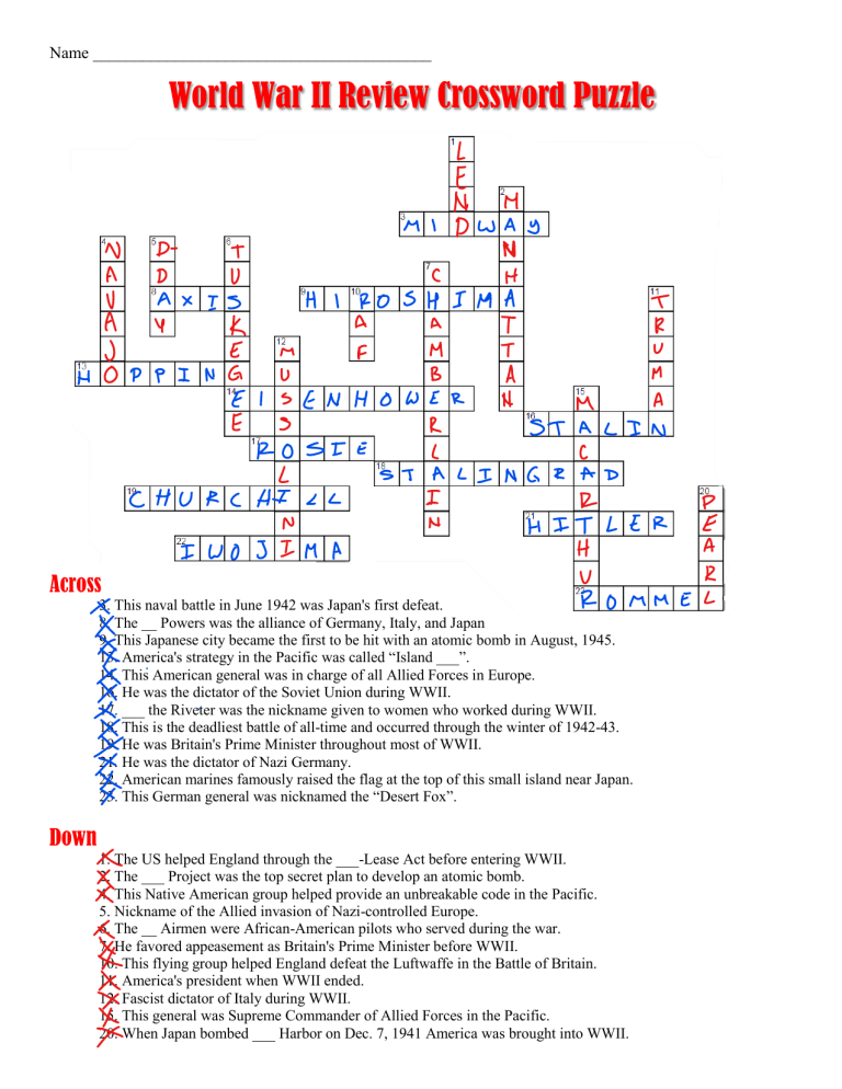WWII Crossword Puzzle: Review Key Events & Figures