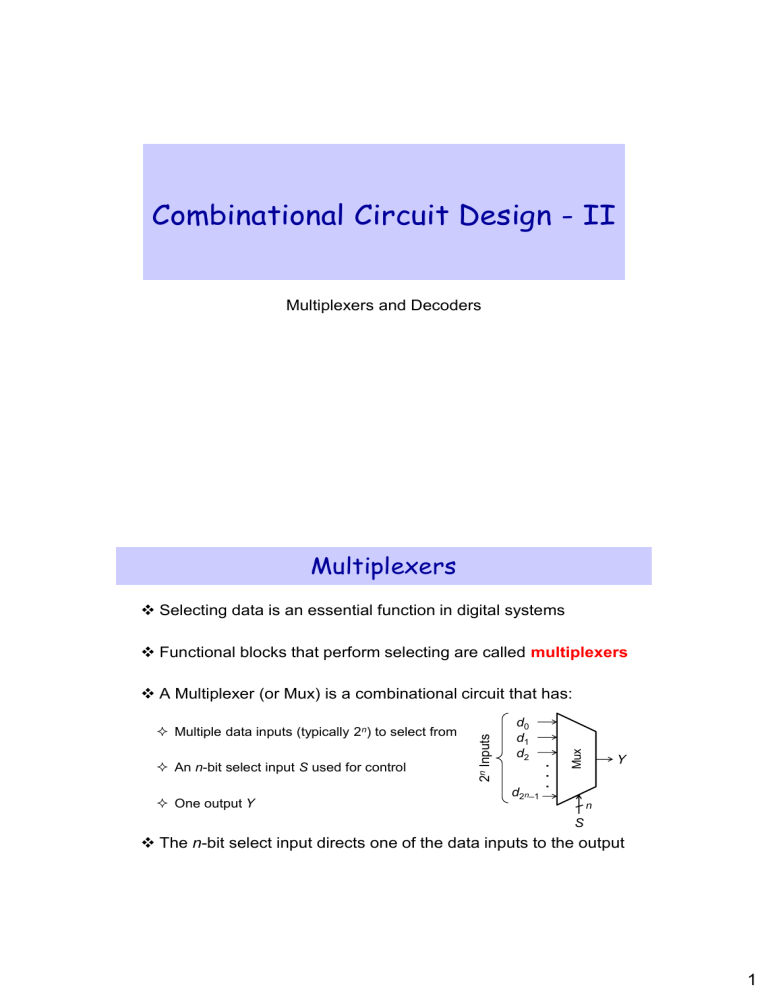 Multiplexers and Decoders: Combinational Circuit Design