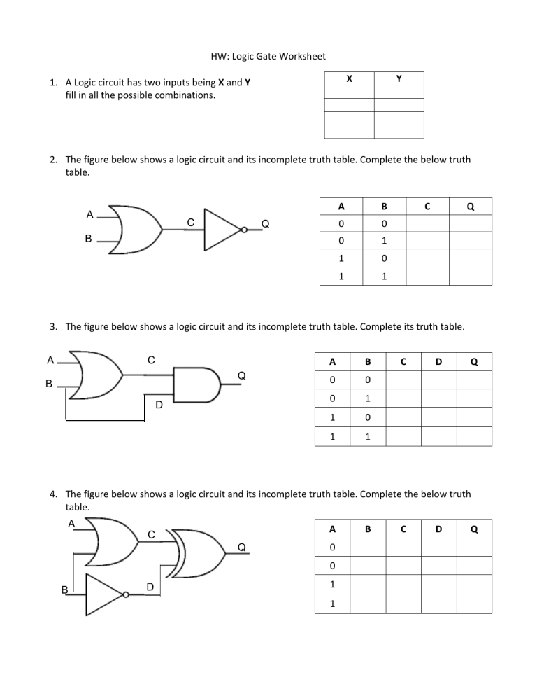 Logic Gate Worksheet: Truth Tables & Circuit Analysis