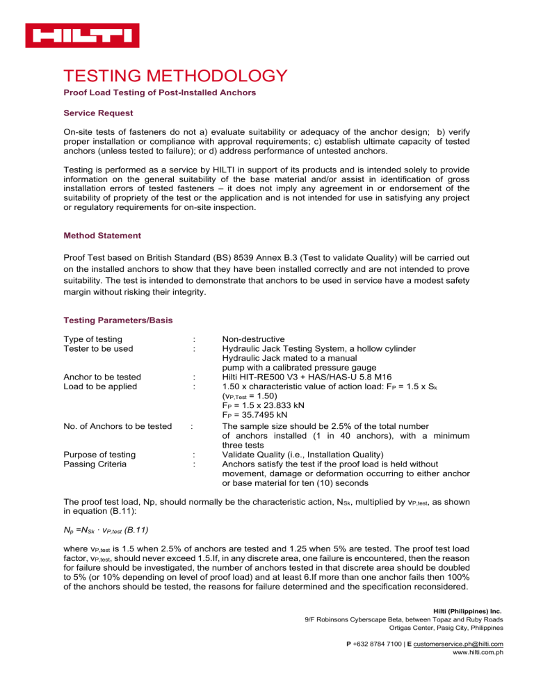 Anchor Proof Load Testing Methodology - Hilti