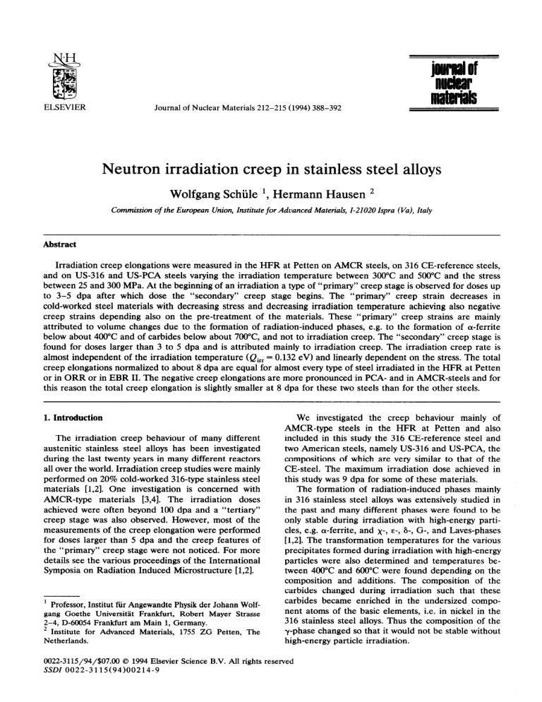 Neutron Irradiation Creep in Stainless Steel Alloys