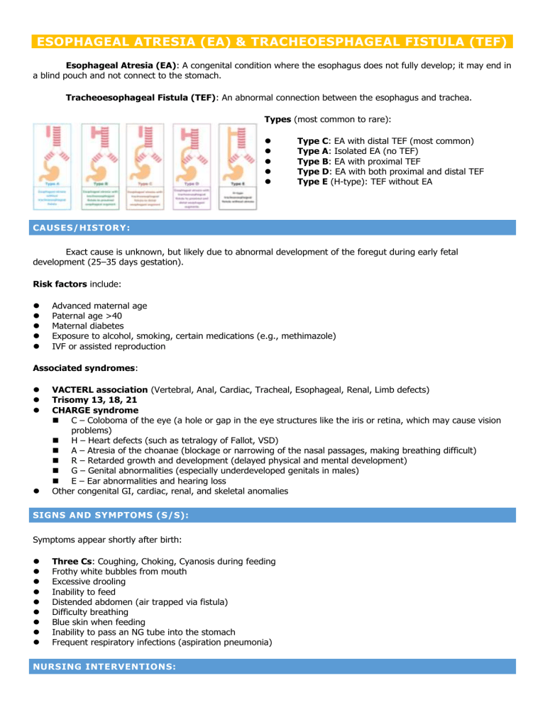 EA, TEF, Croup, ARDS, Asthma: Nursing Guide