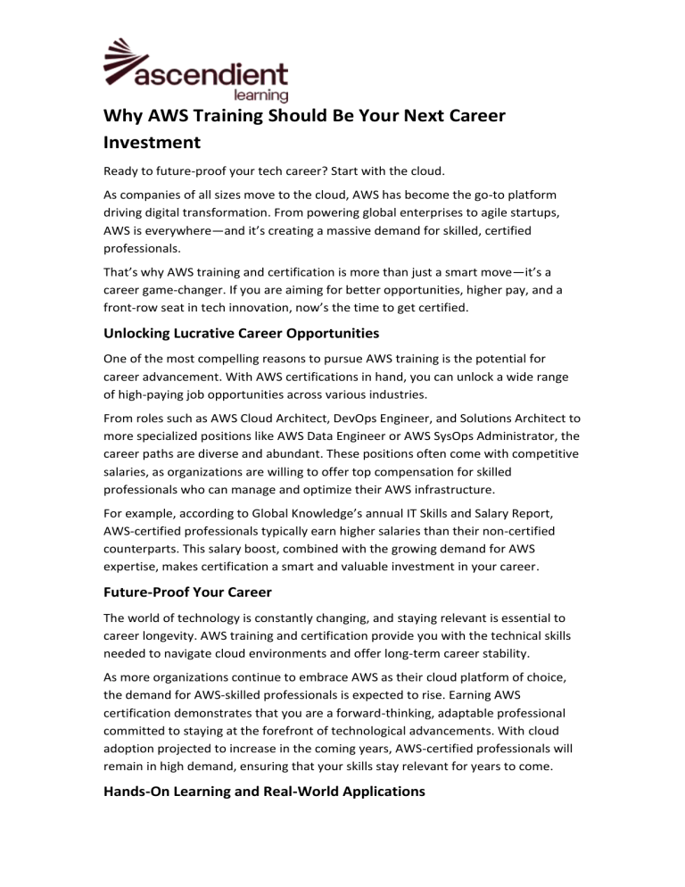 AWS Training: Invest in Your Tech Career | Ascendient Learning