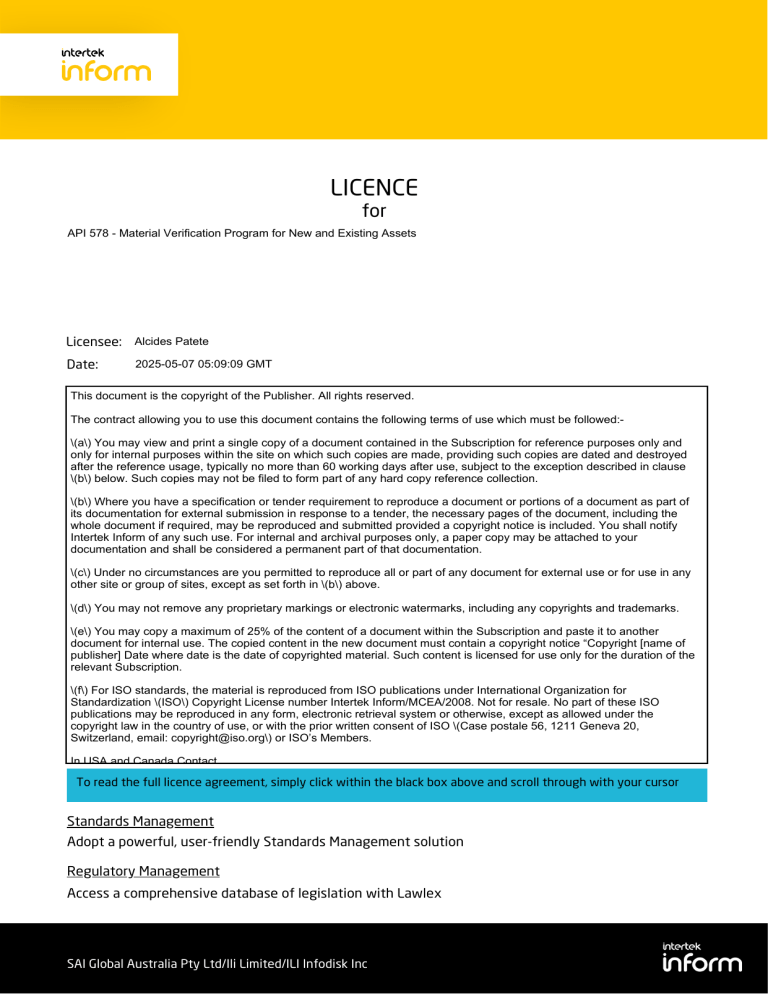 API 578: Material Verification Program - New & Existing Assets