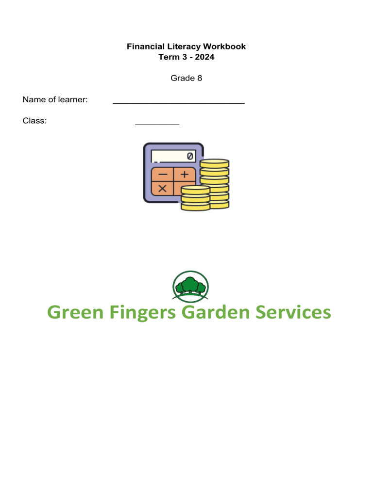 Financial Literacy Workbook: Grade 8 - Cash Journals