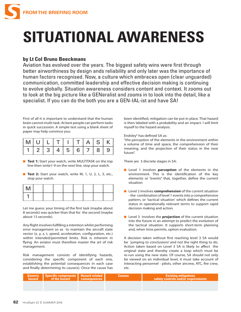 Situational Awareness in Aviation: Safety & Risk Management