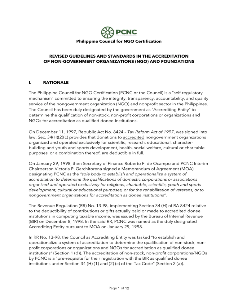 PCNC NGO Accreditation Guidelines & Standards