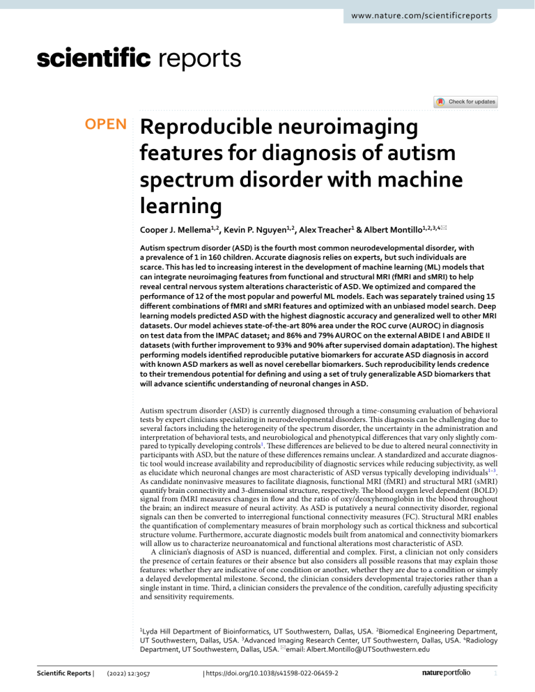 ASD Diagnosis with Machine Learning: Neuroimaging Biomarkers