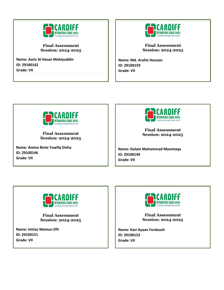 Grade VII Final Assessment Reports - 2024-2025