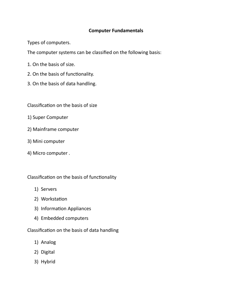 Computer Fundamentals: Types, Hardware, and Software