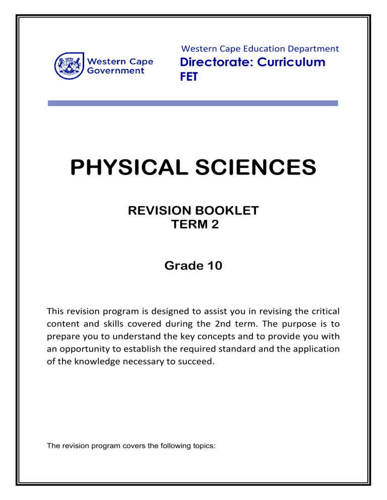 Grade 10 Physical Sciences Revision: Term 2