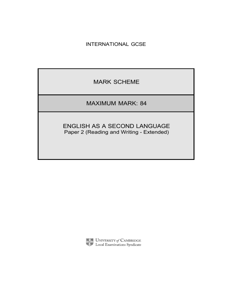 IGCSE English as a Second Language Mark Scheme (June 2003)