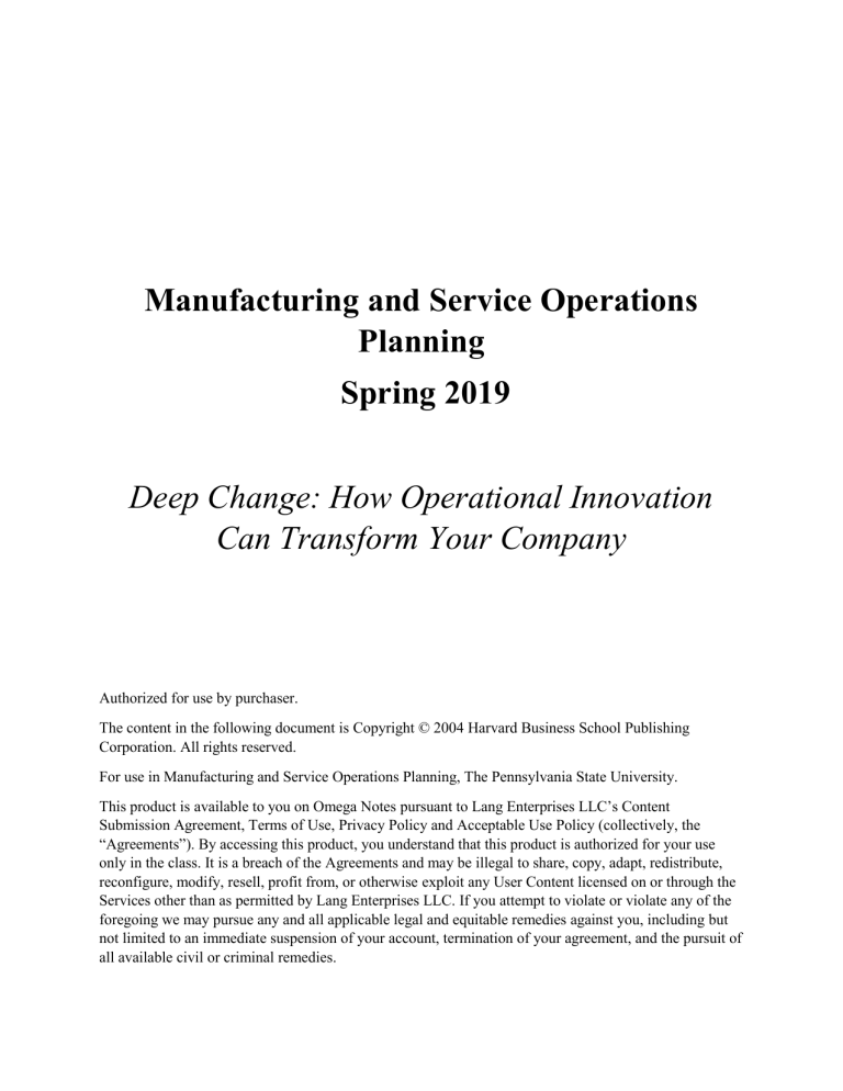 Operational Innovation: Transforming Your Company