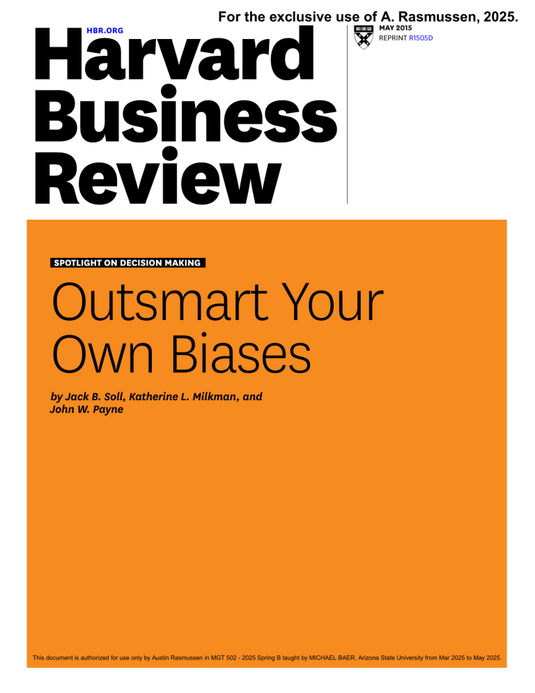Outsmart Your Biases: Decision Making Strategies | HBR