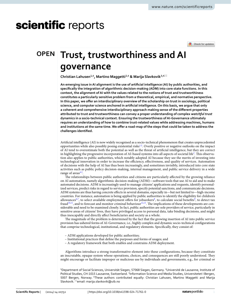 Trust, AI Governance: Interdisciplinary Approach
