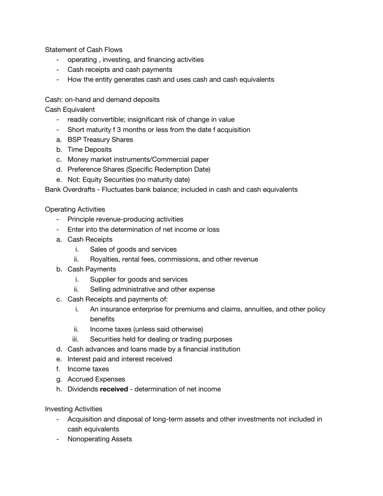 Statement of Cash Flows: Activities & Methods