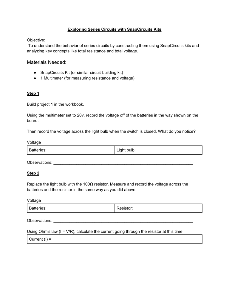 Series Circuits Lab: SnapCircuits Kit Experiment