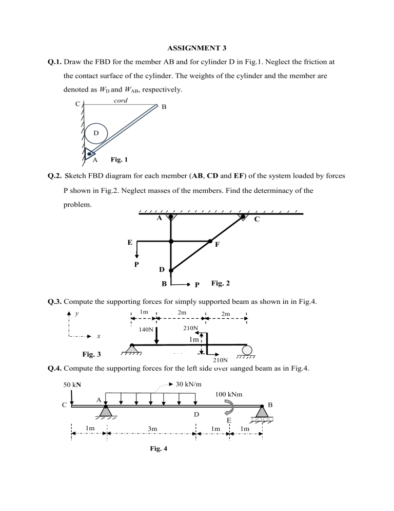 Engineering Mechanics Assignment: FBDs & Support Forces