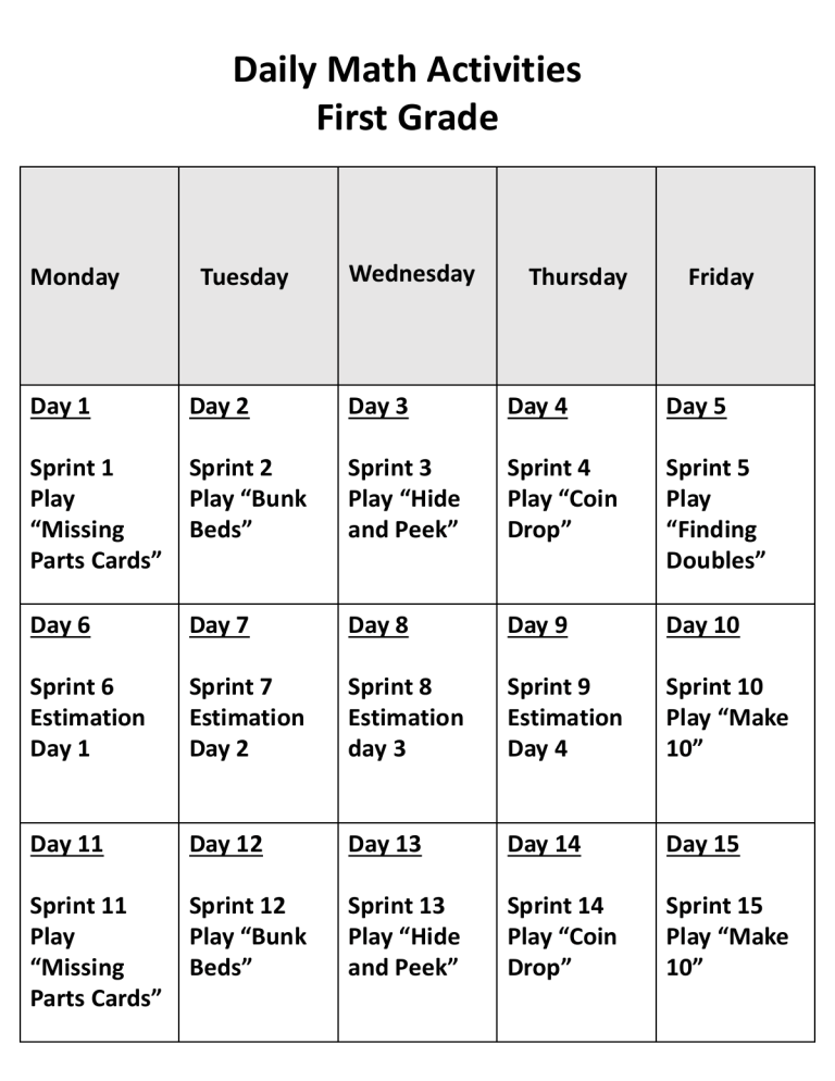 First Grade Math Activities: Daily Plan & Games