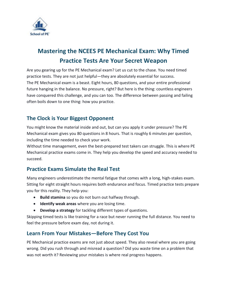 PE Mechanical Exam: Timed Practice Tests for Success