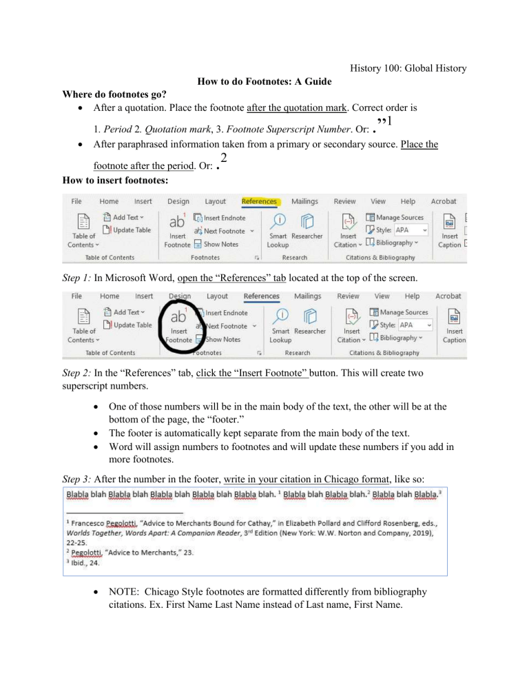 Chicago Style Footnote Guide for History Papers