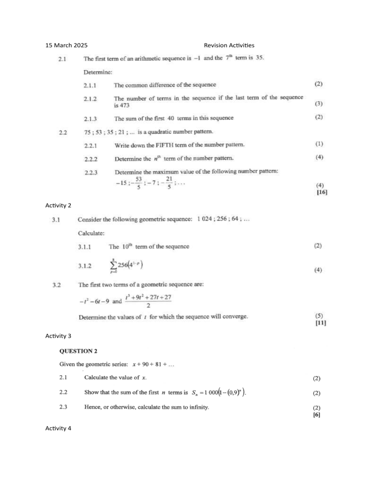 Sequences and Series Exam Paper - High School Math
