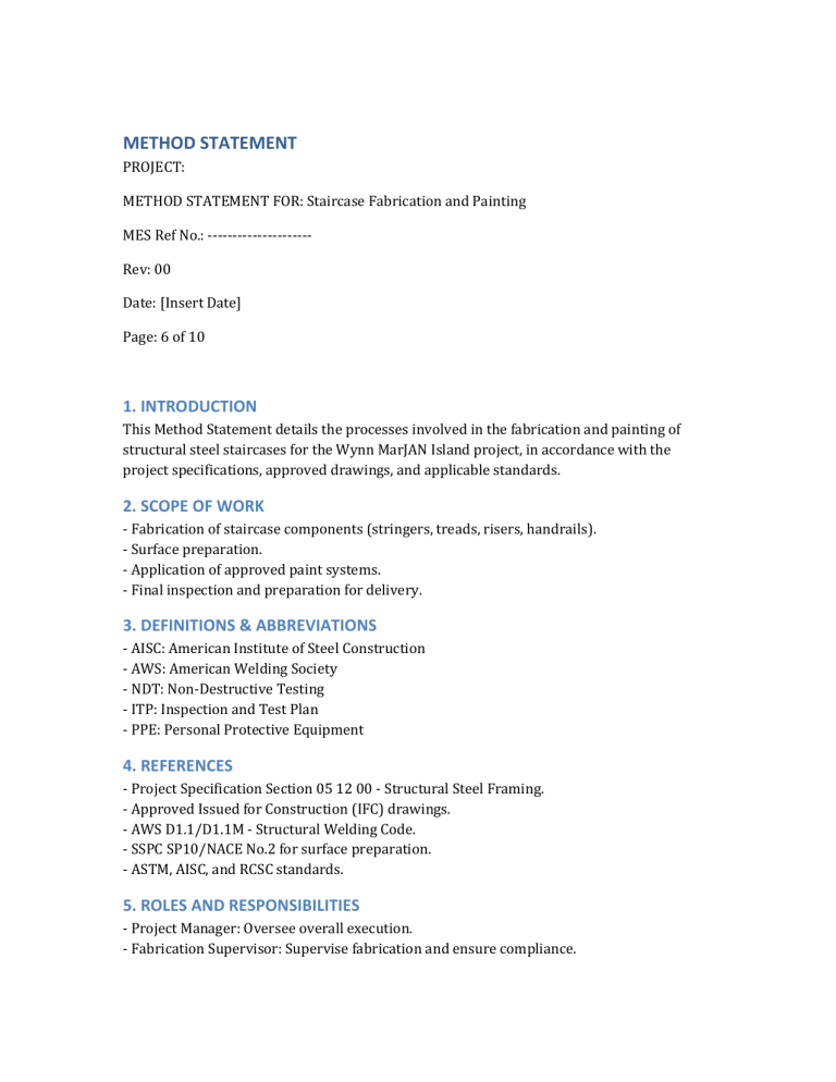 Staircase Fabrication & Painting Method Statement