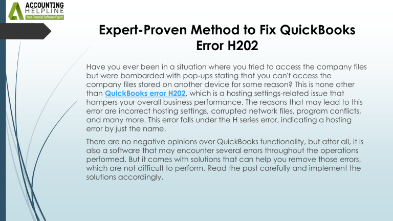 Fix QuickBooks Error H202: Expert Troubleshooting Guide