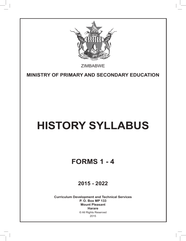 Zimbabwe History Syllabus Forms 1-4 (2015-2022)