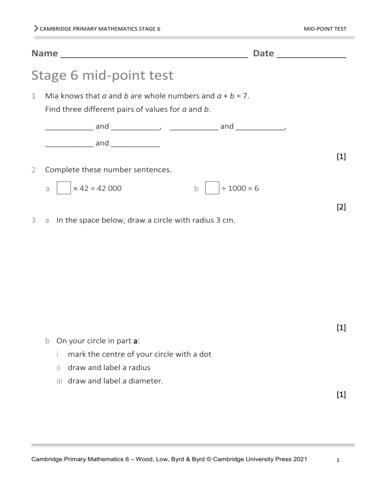 Stage 6 Mathematics Mid-Point Test
