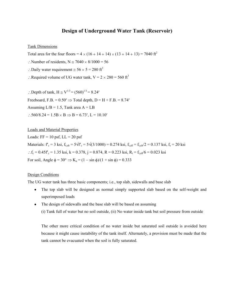 Underground Water Tank Design Calculations