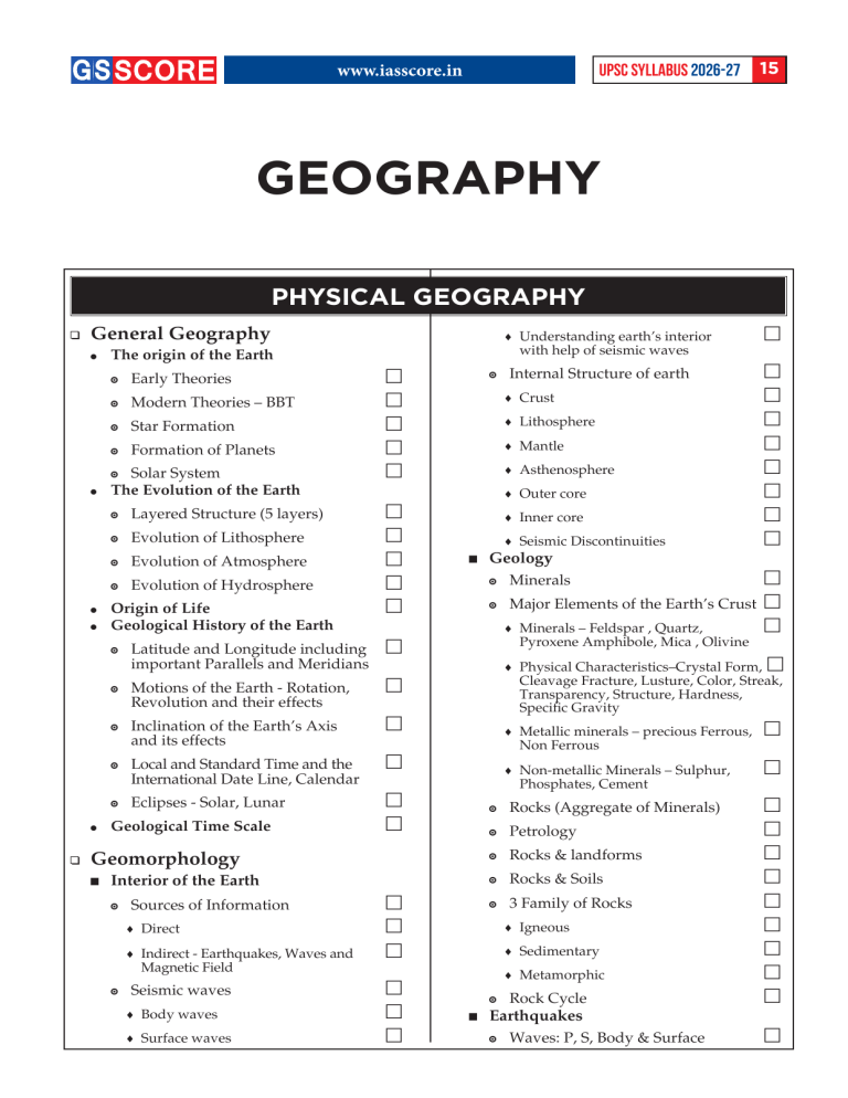 UPSC Geography Syllabus 2026-27: Physical Geography