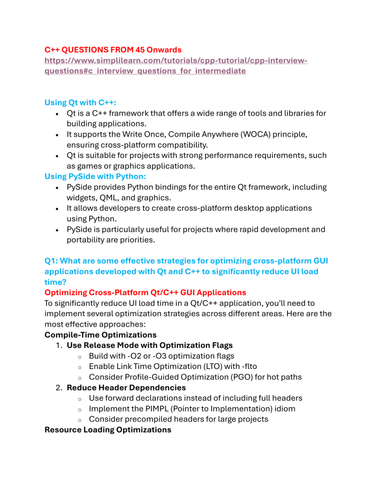 C++ Qt Interview Questions: Optimization & Core Concepts