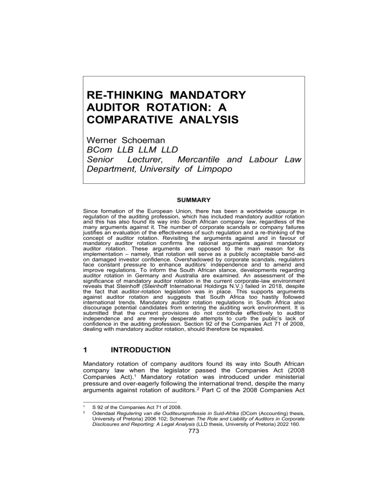 Mandatory Auditor Rotation: A Comparative Legal Analysis