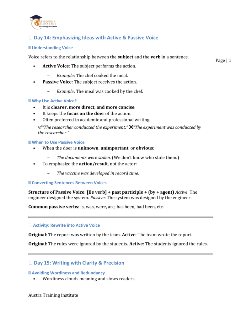 Active/Passive Voice & Clarity Quiz