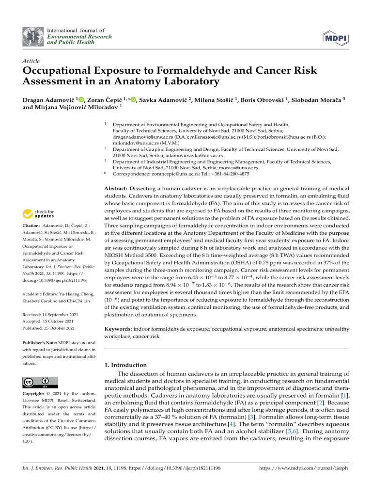 Formaldehyde Exposure & Cancer Risk in Anatomy Labs