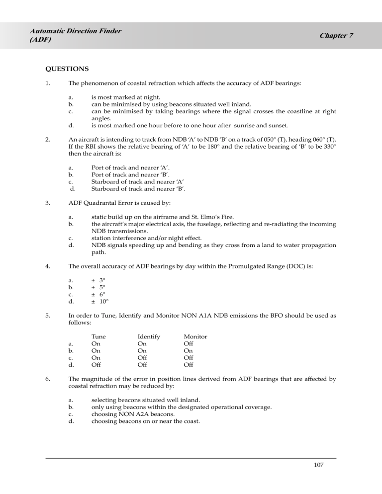 ADF Exam Questions: Navigation & Radio Aids