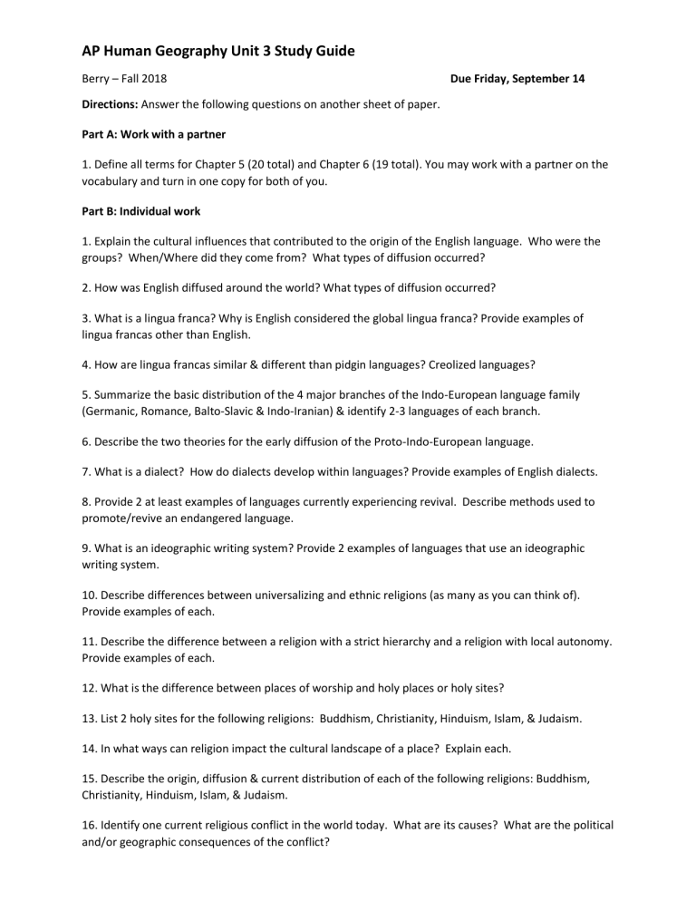 AP Human Geography Unit 3 Study Guide