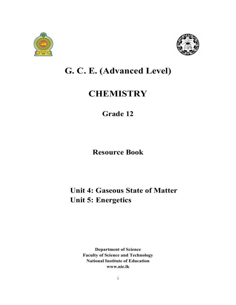 Chemistry Resource Book: Gaseous State & Energetics (Grade 12)