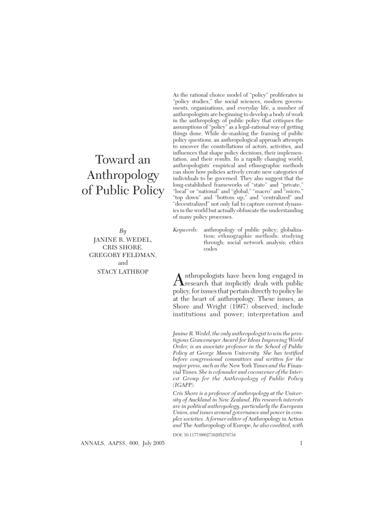 Anthropology of Public Policy: A Critical Analysis