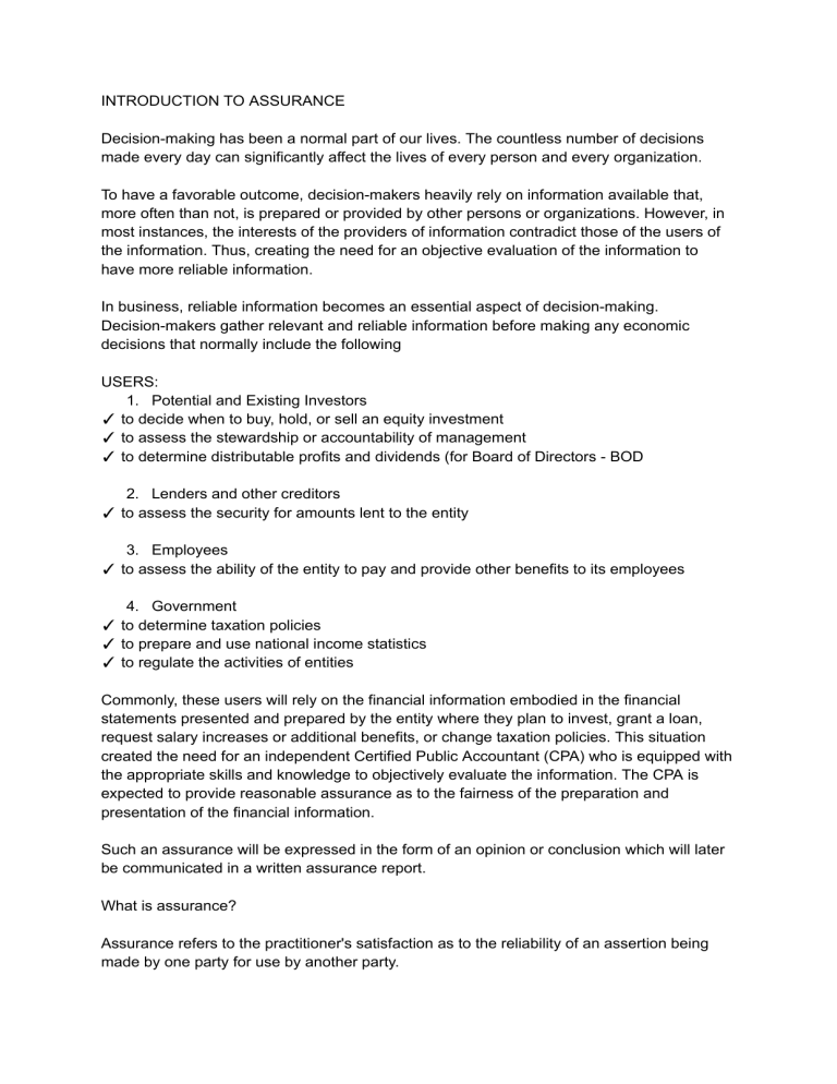 Introduction to Assurance: Key Concepts & Elements