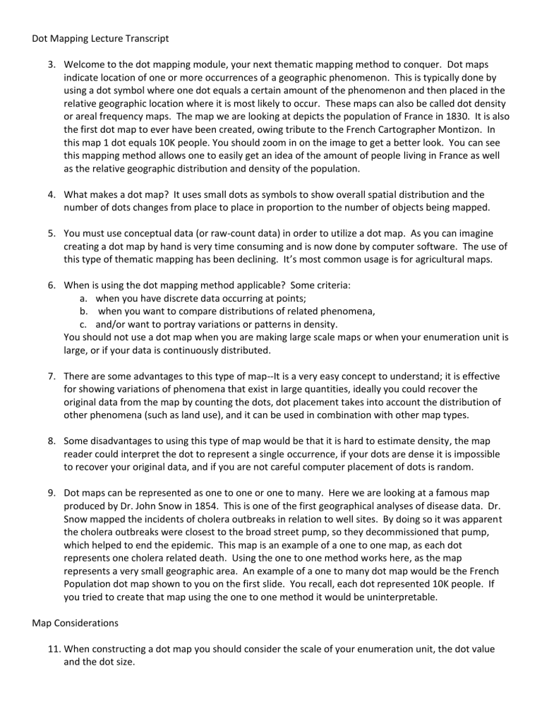 Dot Mapping: Lecture Transcript & Thematic Mapping Methods