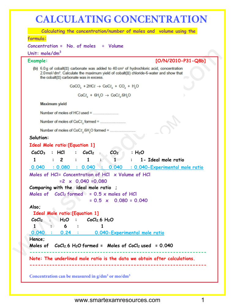 Calculating Concentration Example Problem And Solution