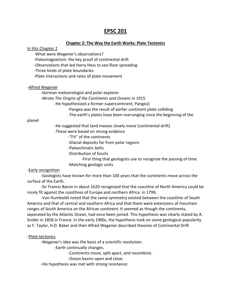 Plate Tectonics: Wegener, Sea-Floor Spreading, Plate Boundaries