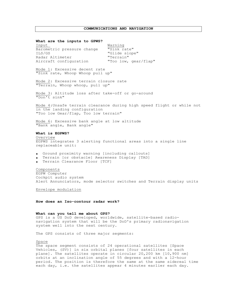 GPWS, EGPWS, and GPS Overview